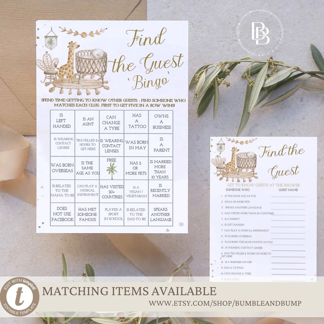 Find the Guest Baby Shower Bingo Printable Baby Shower - Etsy