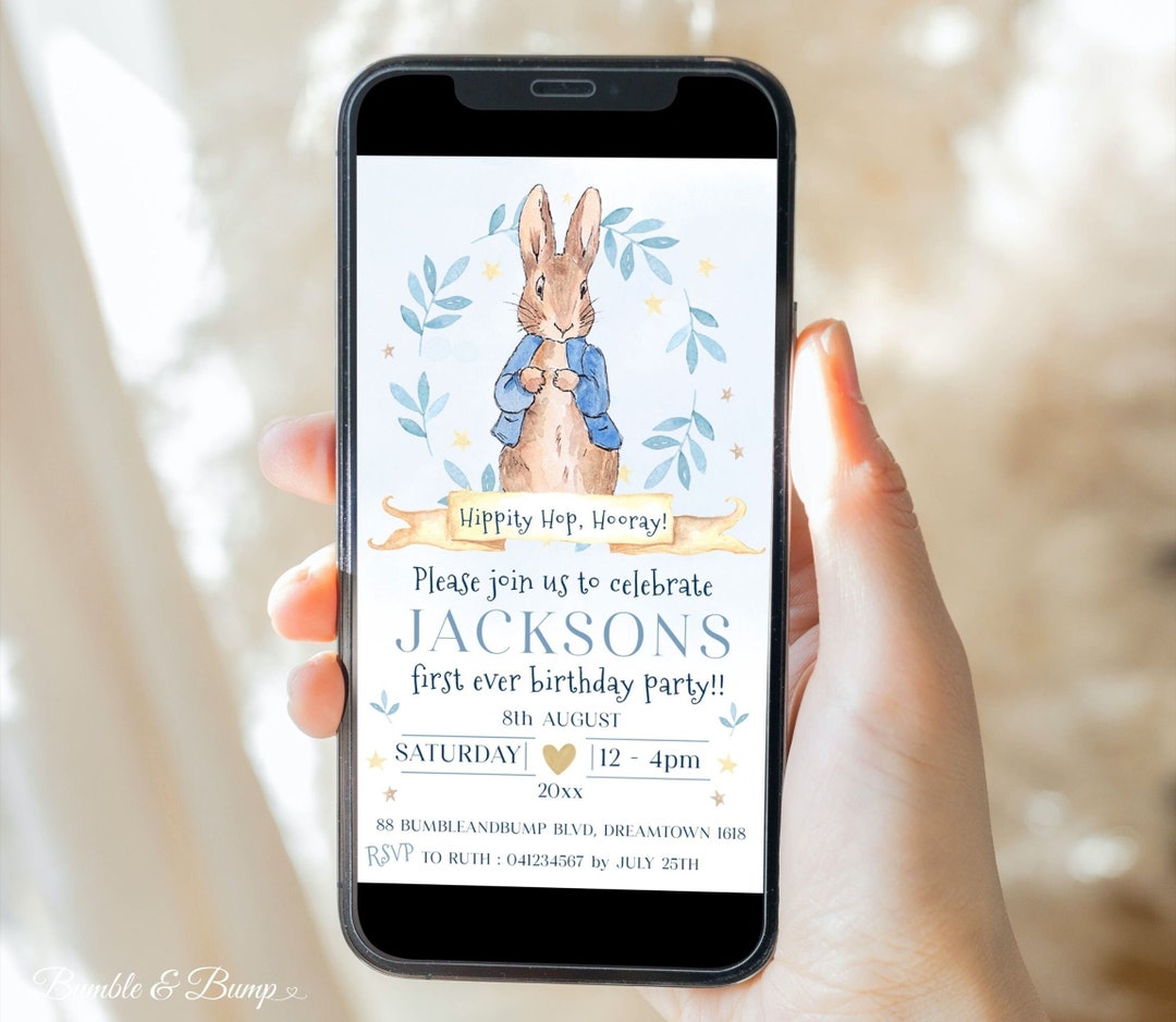 Peter Rabbit Birthday Digital Invitation Template Rabbit Birthday ...