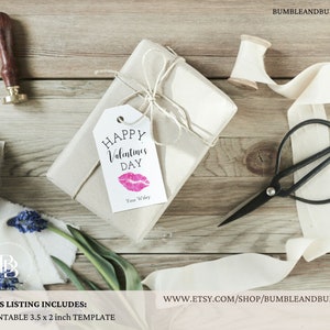 Pink Lip Kisses Printable Valentines Day Gift Tag Hot Pink Lips Gift ...