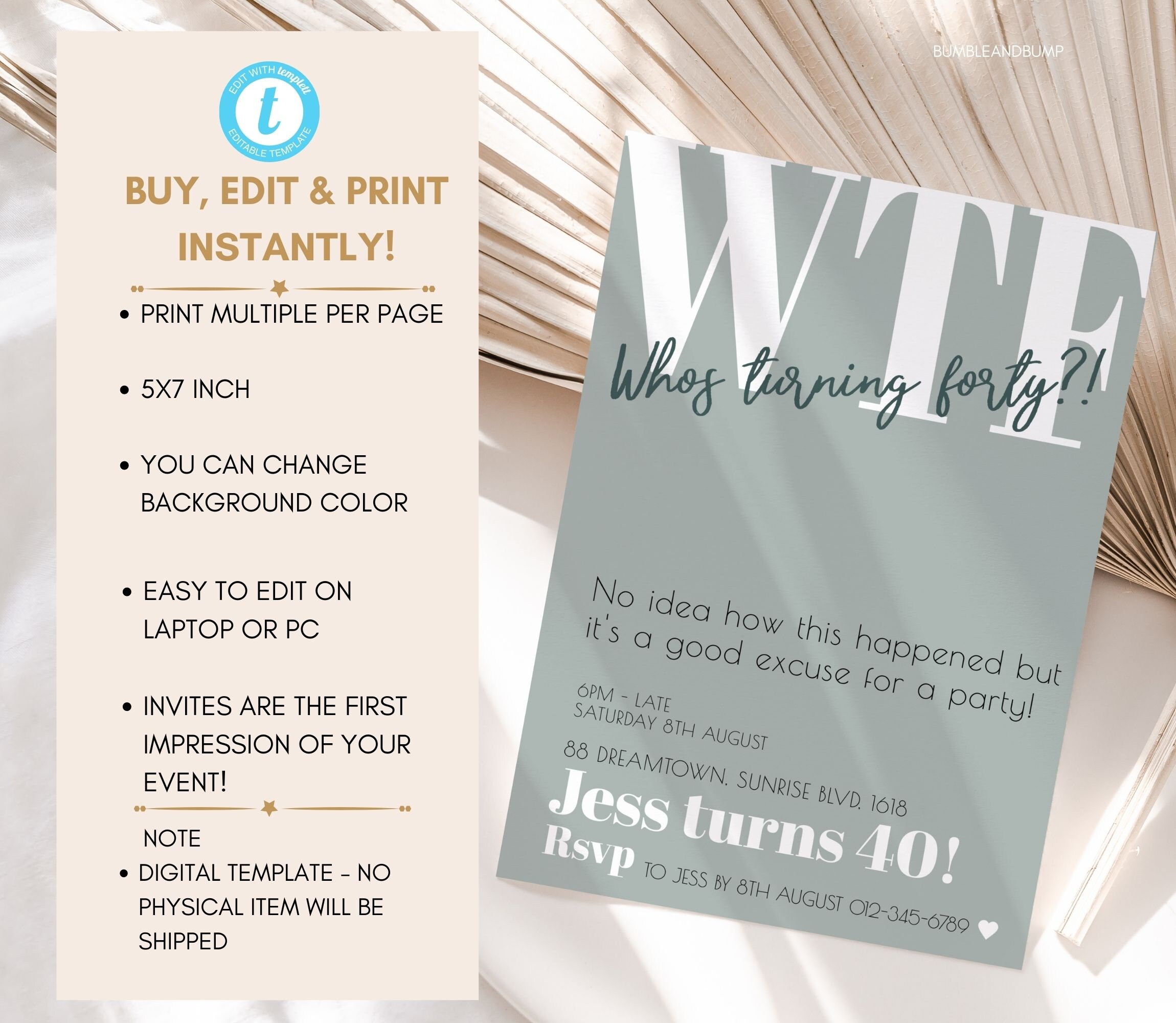 Whos Turning Forty Printable Birthday Invite 40th Birthday - Etsy