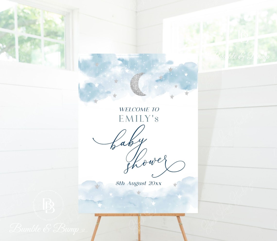 Twinkle Twinkle Little Star Welcome Sign Blue White & Silver - Etsy