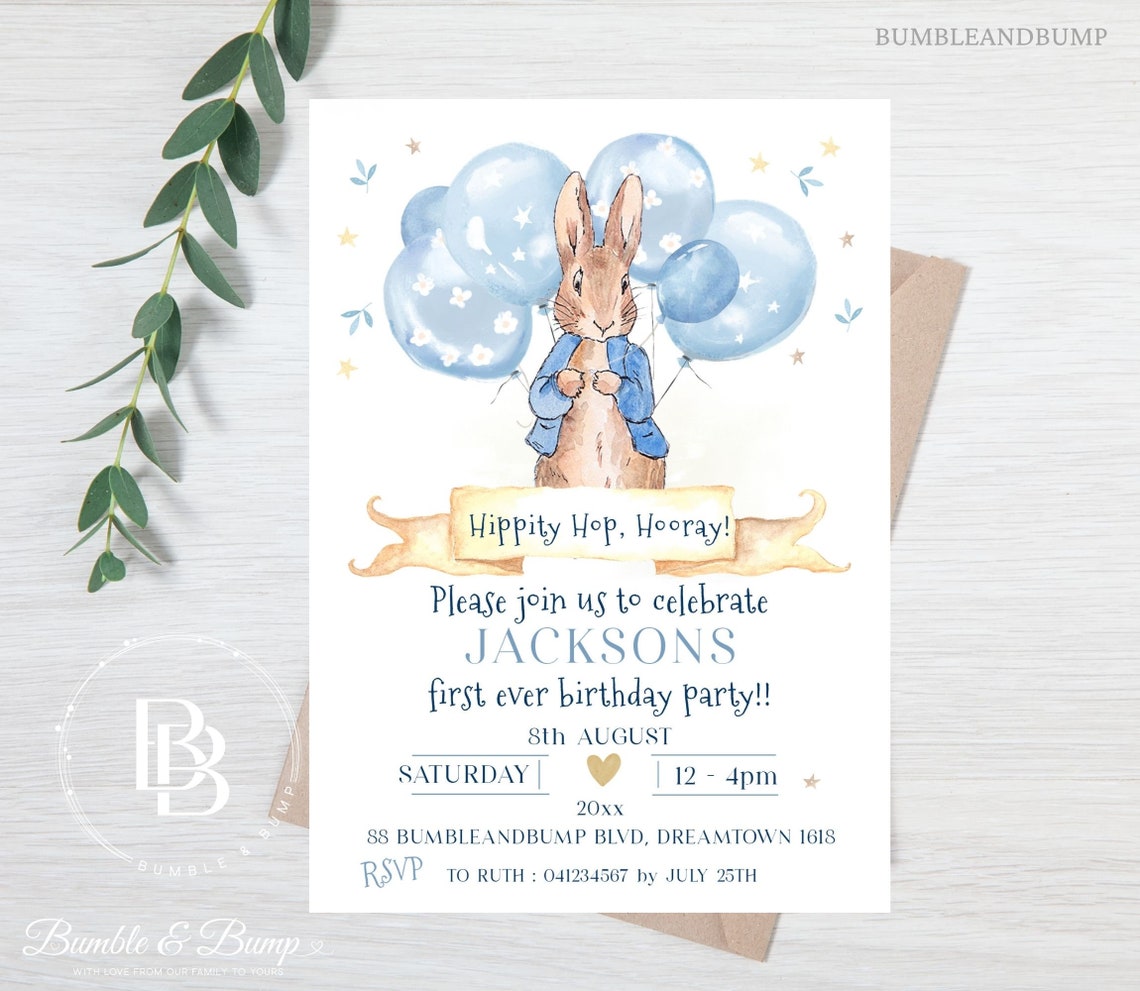 Peter Rabbit Printable Birthday Invitation With Balloons | Etsy