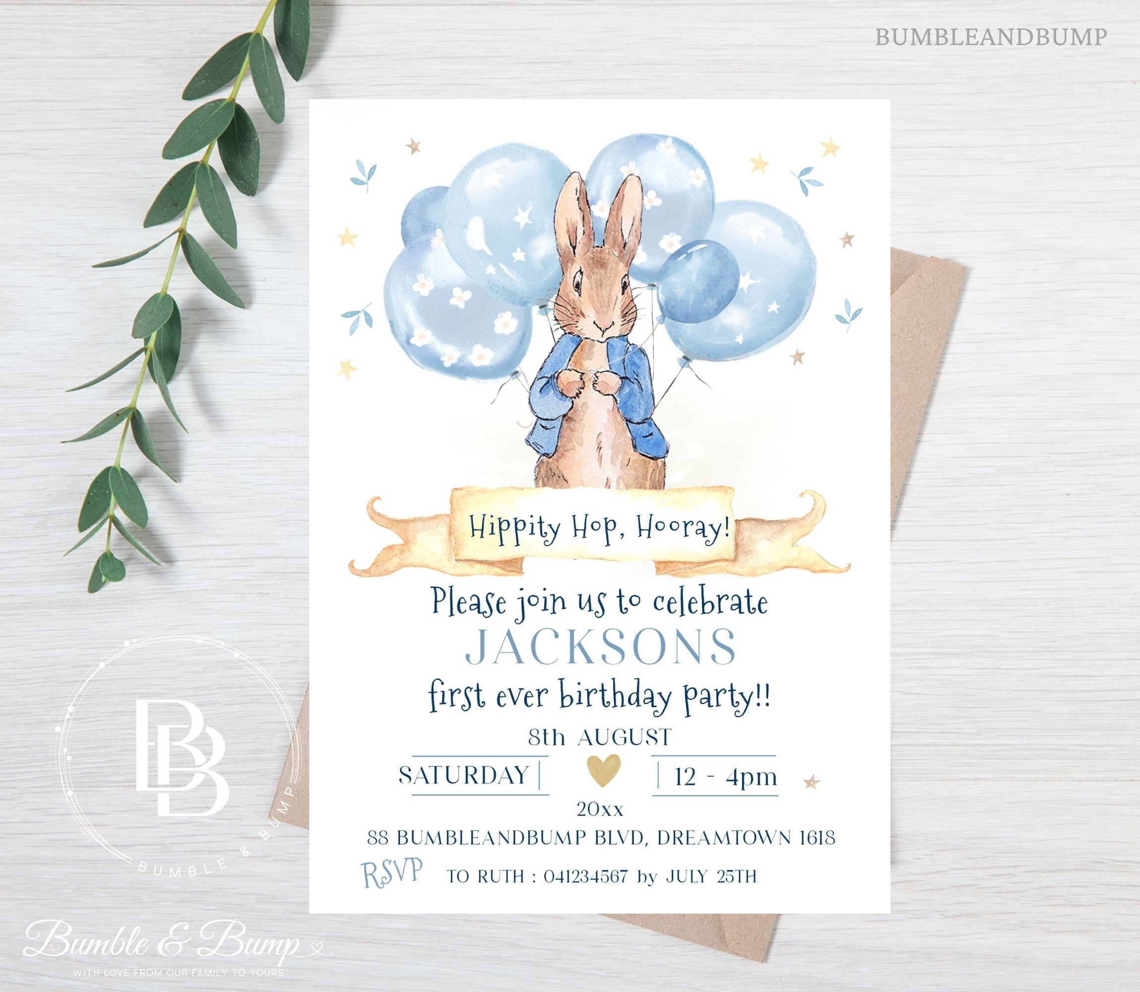 Peter Rabbit Printable Birthday Invitation With Balloons - Etsy