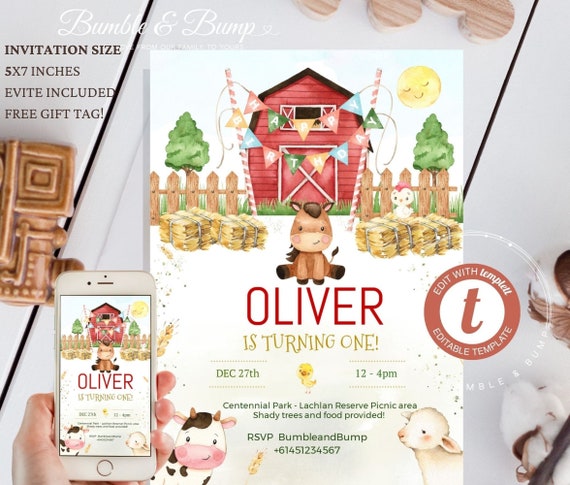 Farm Birthday EDITABLE Invitation Farm Birthday Invitation - Etsy