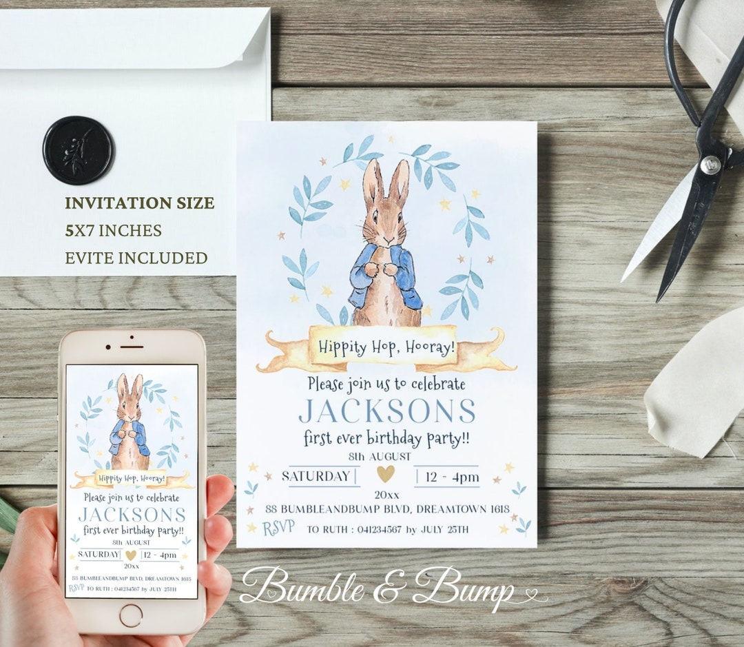 Peter Rabbit Printable Birthday Invitation Hippity Hop Hooray Bonus ...