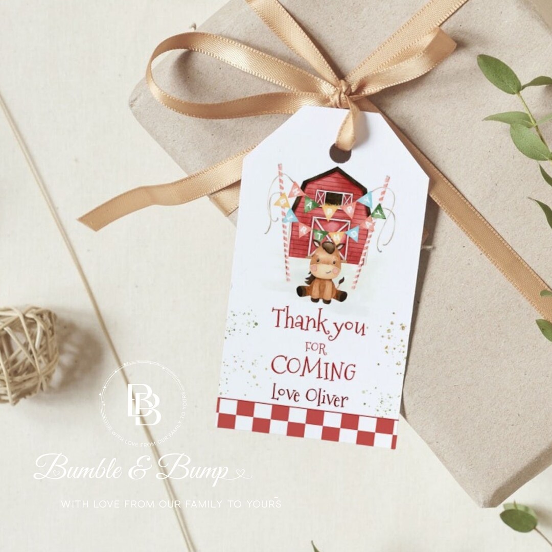 Farm Birthday EDITABLE Favor Tags / Favour Tags Barnyard Gift Tags Red ...