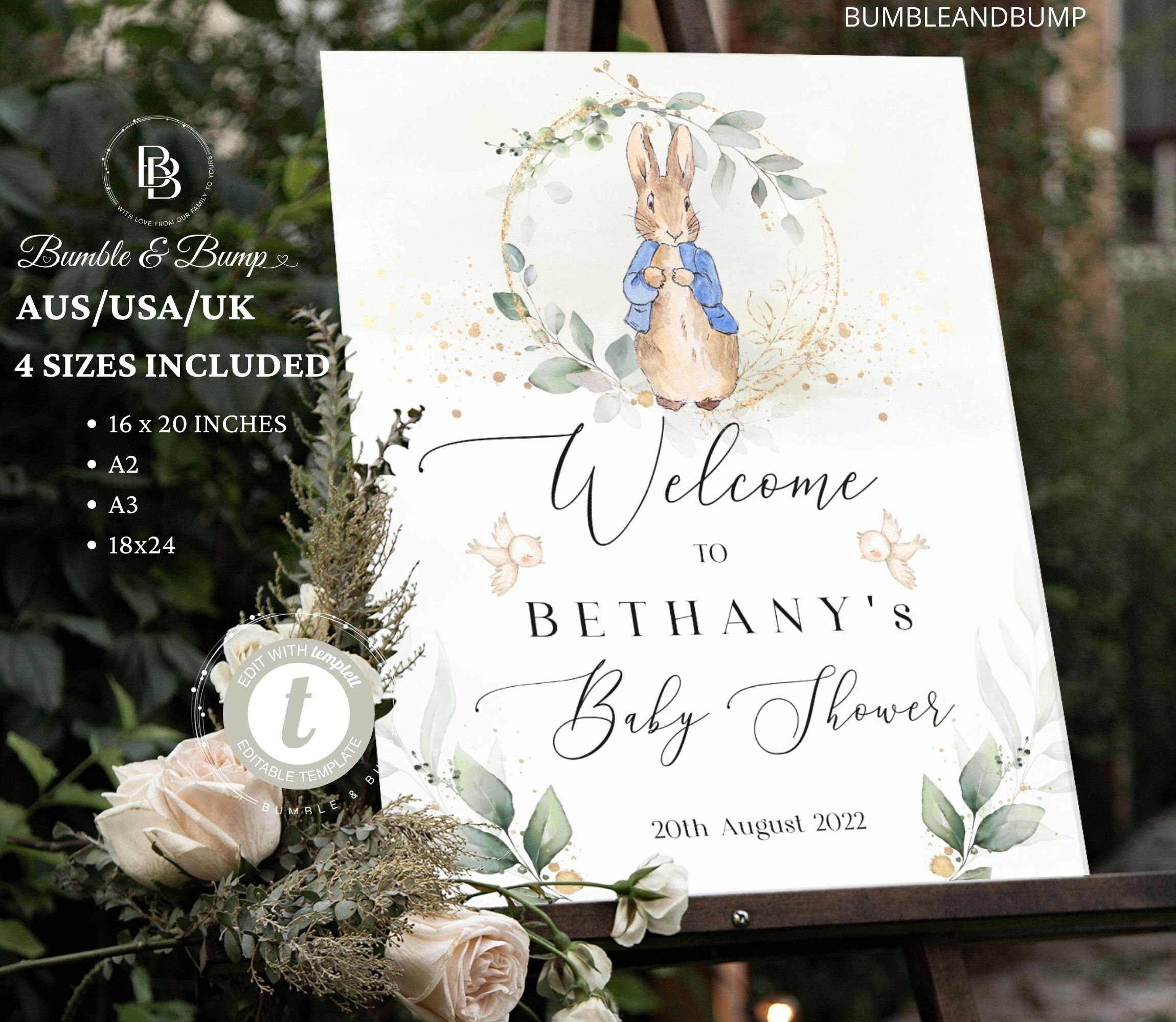 Peter Rabbit Baby Shower Welcome Sign Greenery Welcome - Etsy