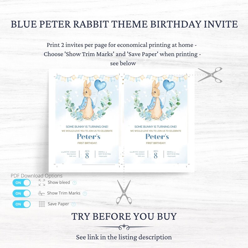 Blue Peter Rabbit Printable Birthday Invitation. Includes a | Etsy