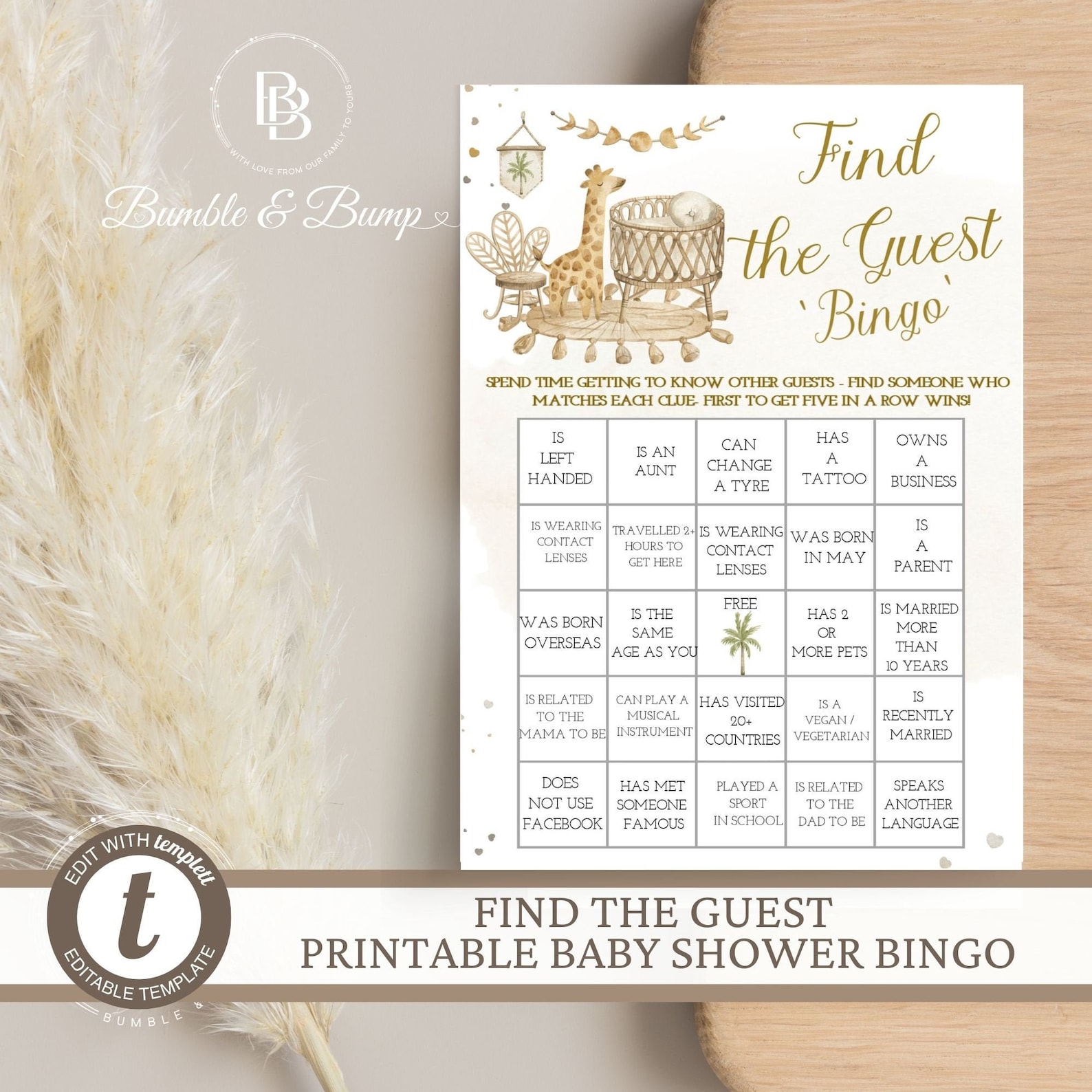 Find the Guest Baby Shower Bingo Printable Baby Shower - Etsy