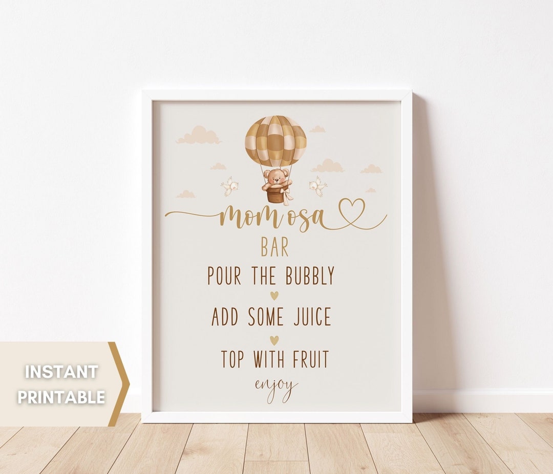 Momosa Baby Shower Table Sign 8x10, A4 Momosa Sign Bear Baby Shower ...