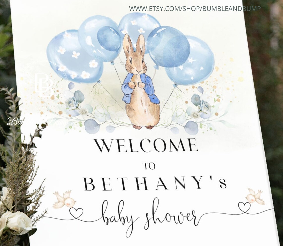 Peter Rabbit Baby Shower Welcome Sign Greenery Welcome | Etsy