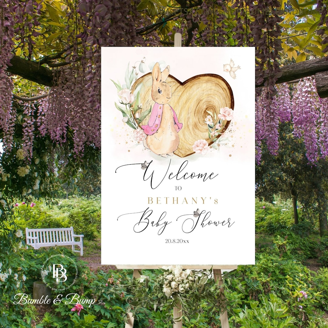 Flopsy Rabbit Baby Shower Welcome Sign Woodland Heart Peter Rabbit ...
