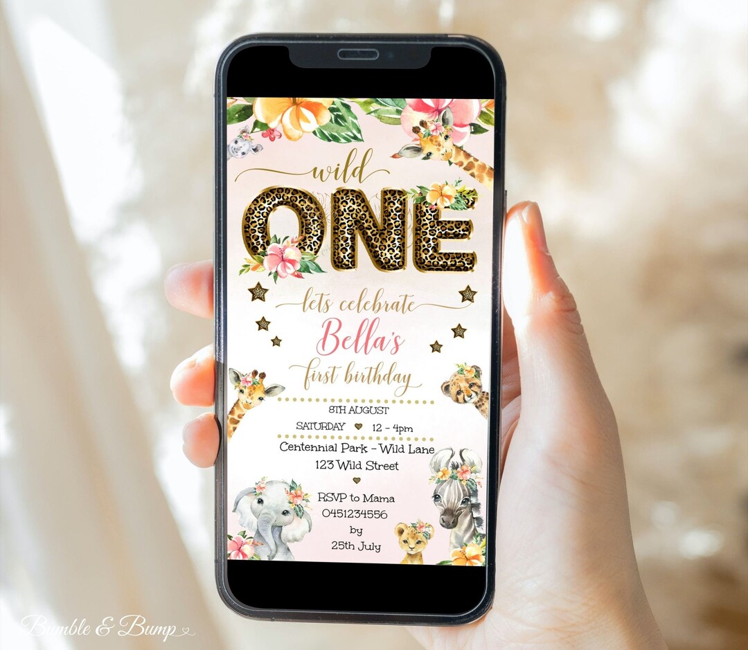 Editable Safari First Birthday Electronic Invitation Template, Girl ...