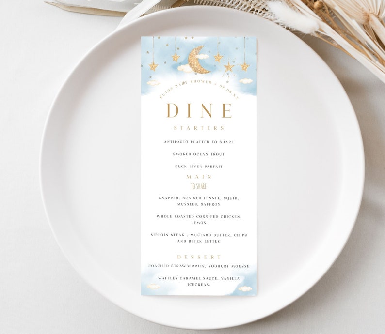 Printable Menu Template EDITABLE Baby Shower 4x9 Menu - Etsy