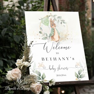 Peter Rabbit Baby Shower Welcome Sign Greenery Welcome Poster Editable ...