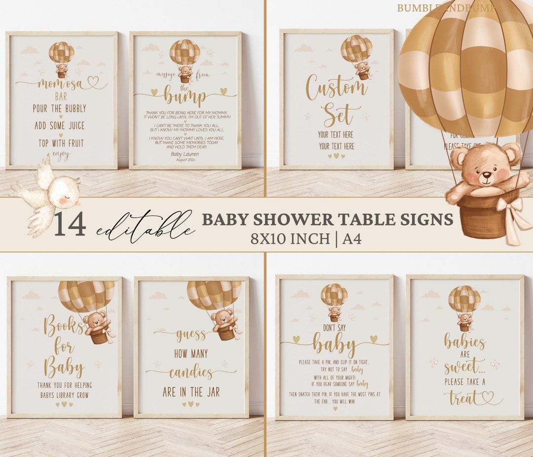 Editable Bear Baby Shower Signs 14 Printable Set of Baby Shower Signs ...