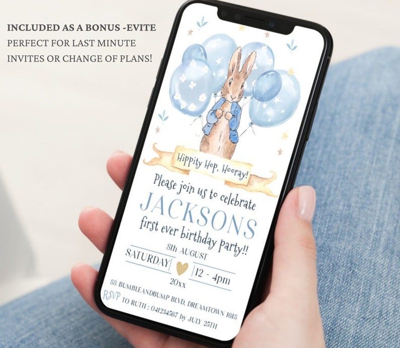 Peter Rabbit Printable Birthday Invitation With Balloons | Etsy