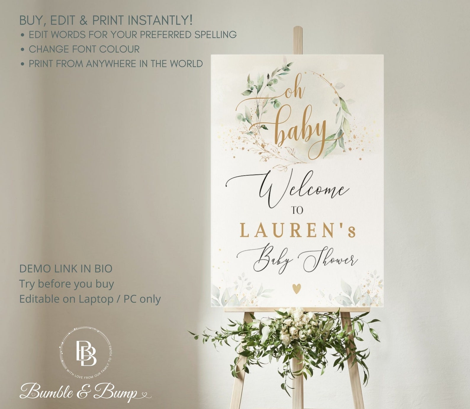 Greenery Baby Shower Welcome Sign Oh Baby Greenery Sage - Etsy