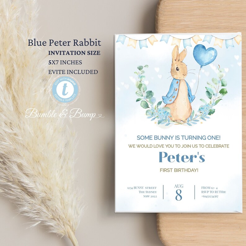 Blue Peter Rabbit Printable Birthday Invitation. Includes a | Etsy