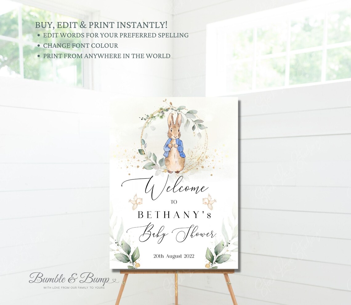 Peter Rabbit Baby Shower Welcome Sign Greenery Welcome - Etsy