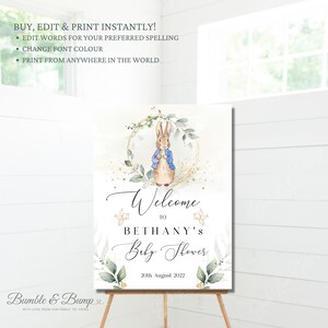 Peter Rabbit Baby Shower Welcome Sign Greenery Gender - Etsy