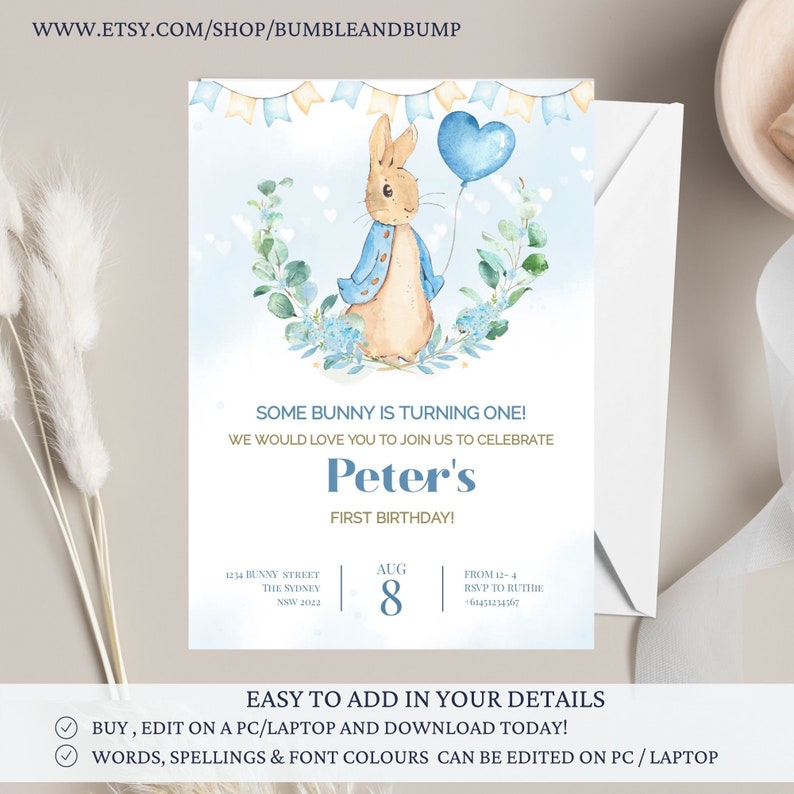 Blue Peter Rabbit Printable Birthday Invitation. Includes a | Etsy