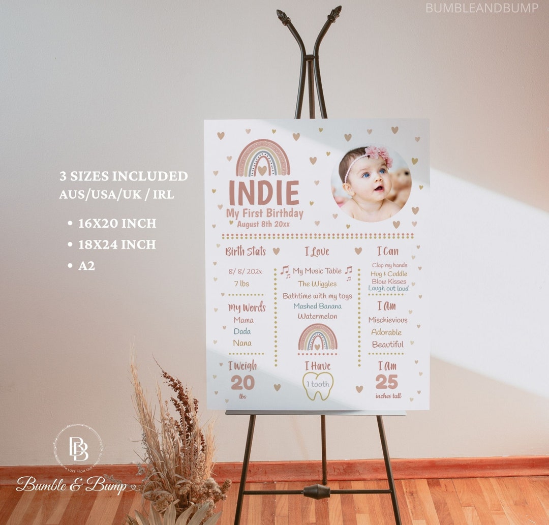 Boho Rainbow 1st Birthday Photo Milestone Sign Isn't She Onederful ...