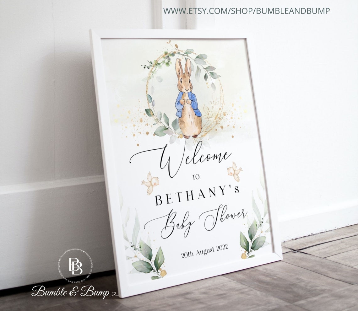 Peter Rabbit Baby Shower Welcome Sign Greenery Gender - Etsy