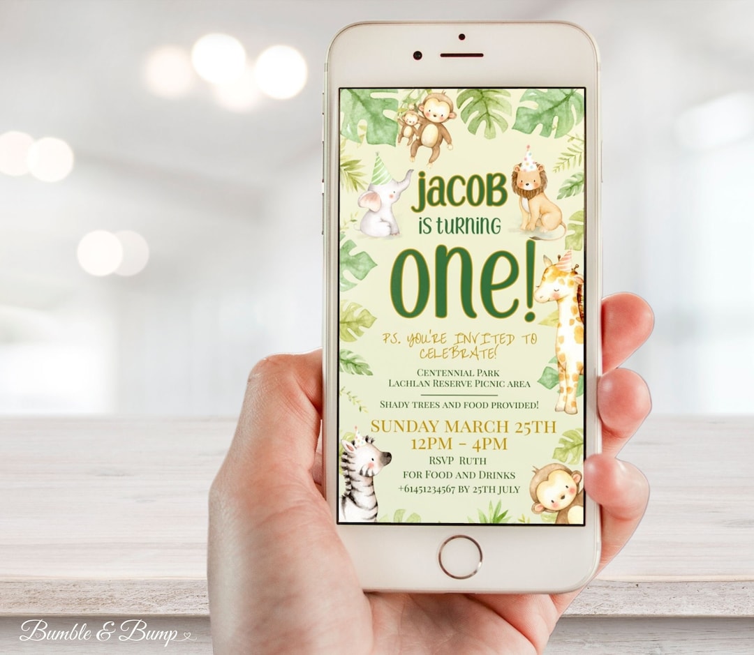 Editable Safari First Birthday Invitation Template Safari Animals ...