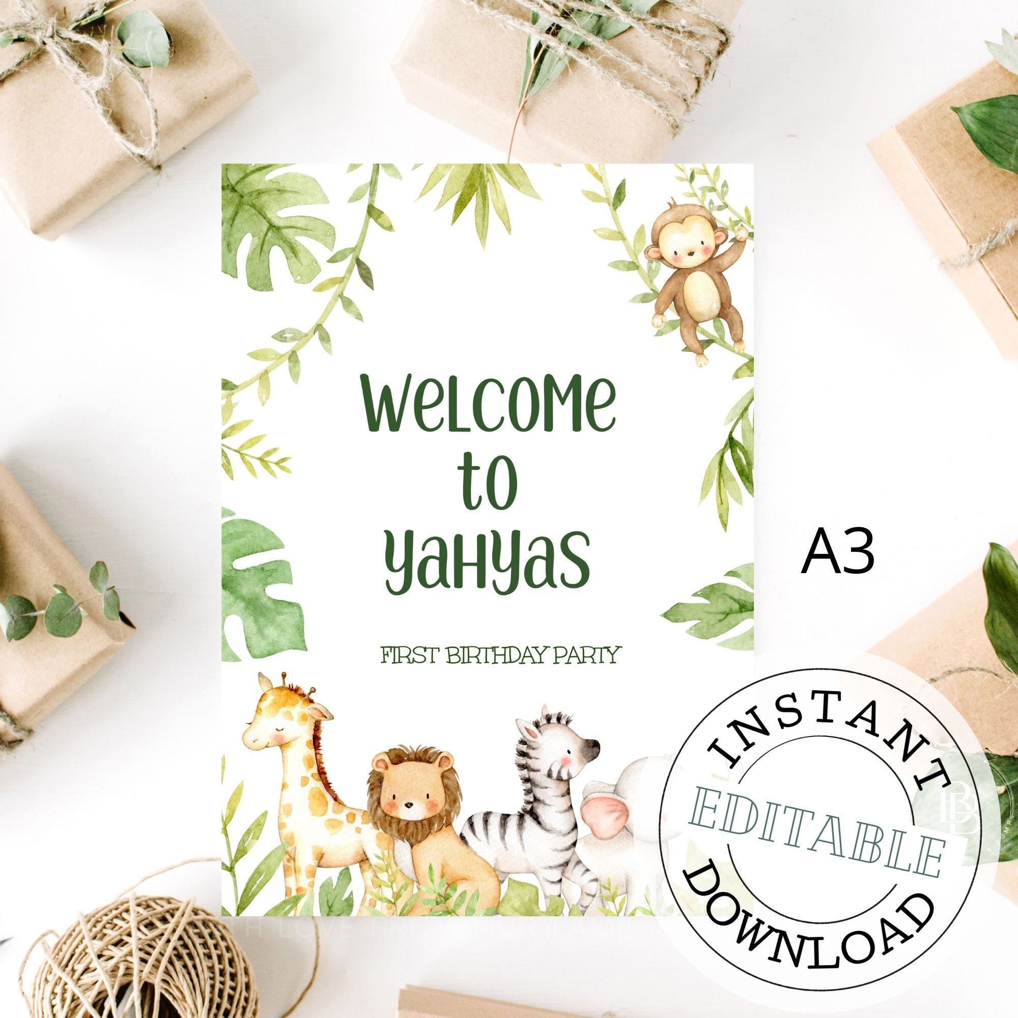 Safari First Birthday editable Welcome Sign Safari Themed - Etsy UK