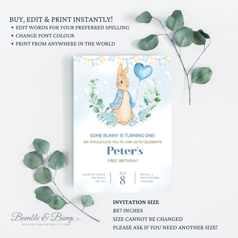 Blue Peter Rabbit Printable Birthday Invitation. Includes a | Etsy