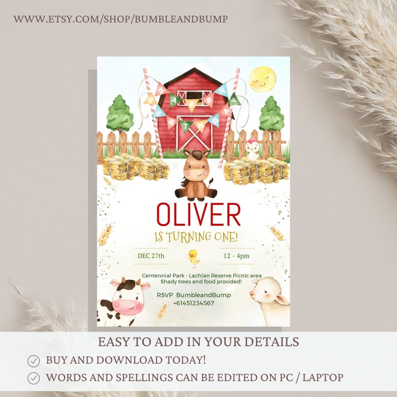 Farm Birthday EDITABLE Invitation Farm Birthday Invitation - Etsy