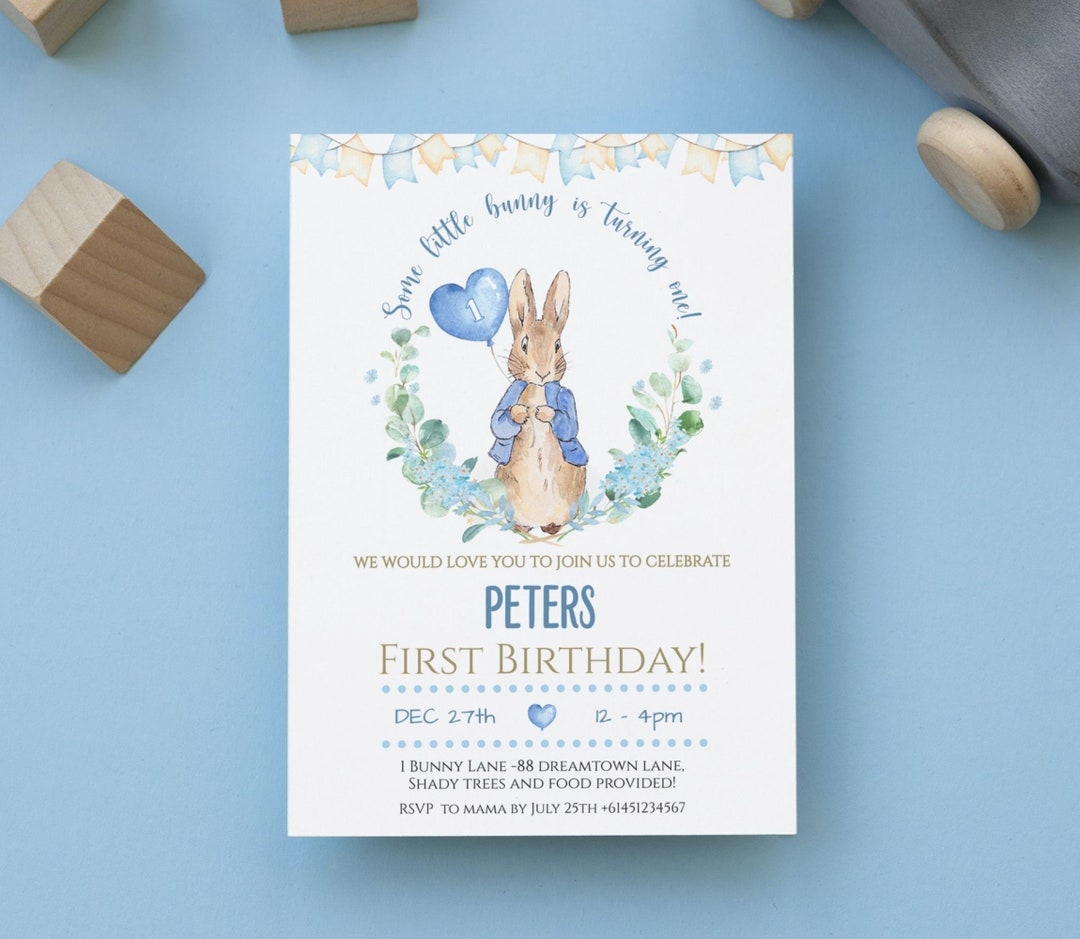 Blue Peter Rabbit Printable Birthday Invitation, Some Little Bunny is ...