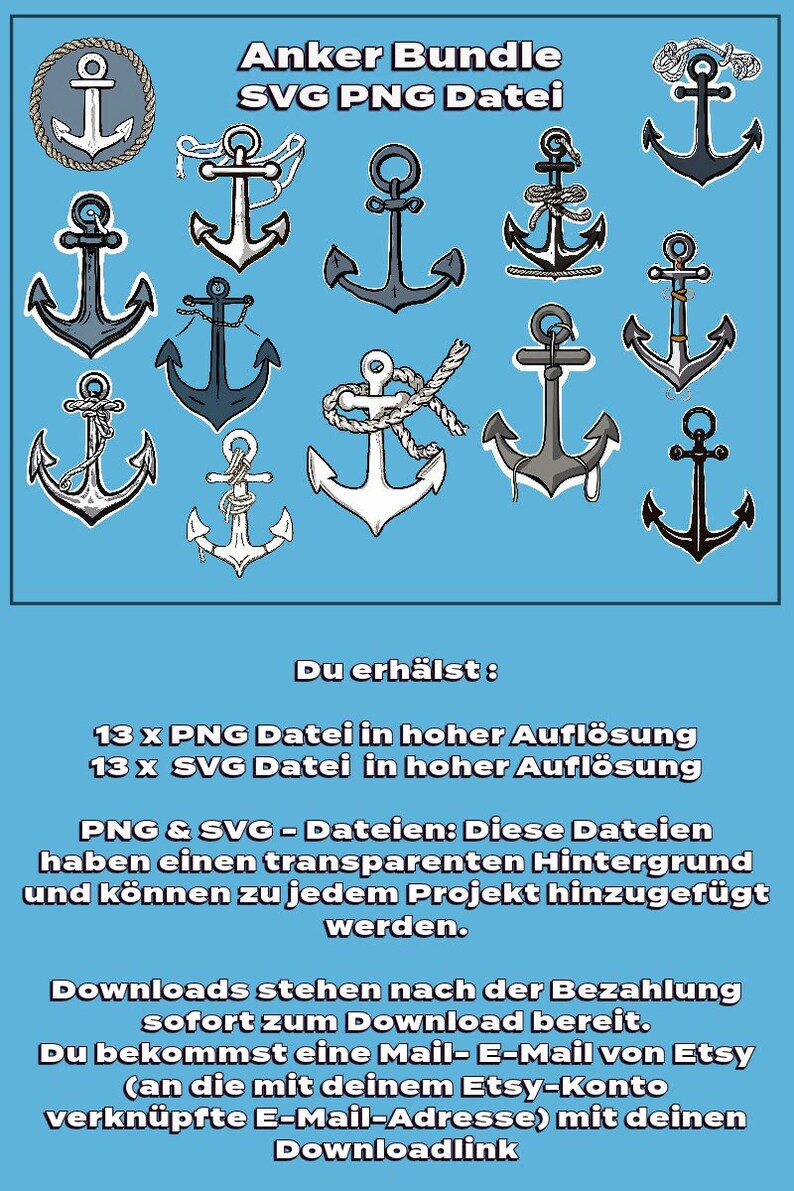 Anchor Bundle Illustration Print PNG SVG File Gifts Lasers Plotter File T-shirt Cricut Digital ...