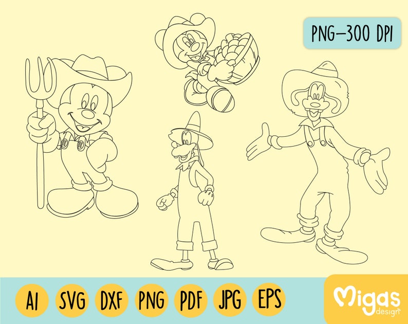 Mickey and Goofy Farmer SVG Clipart Vector Eps Png Pdf - Etsy