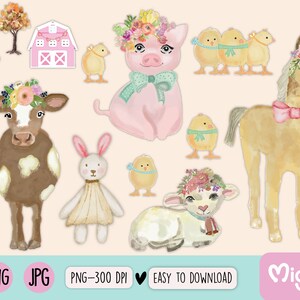 Cute Farm Animals Watercolor Clipart PNG Horse Cow Chicken - Etsy
