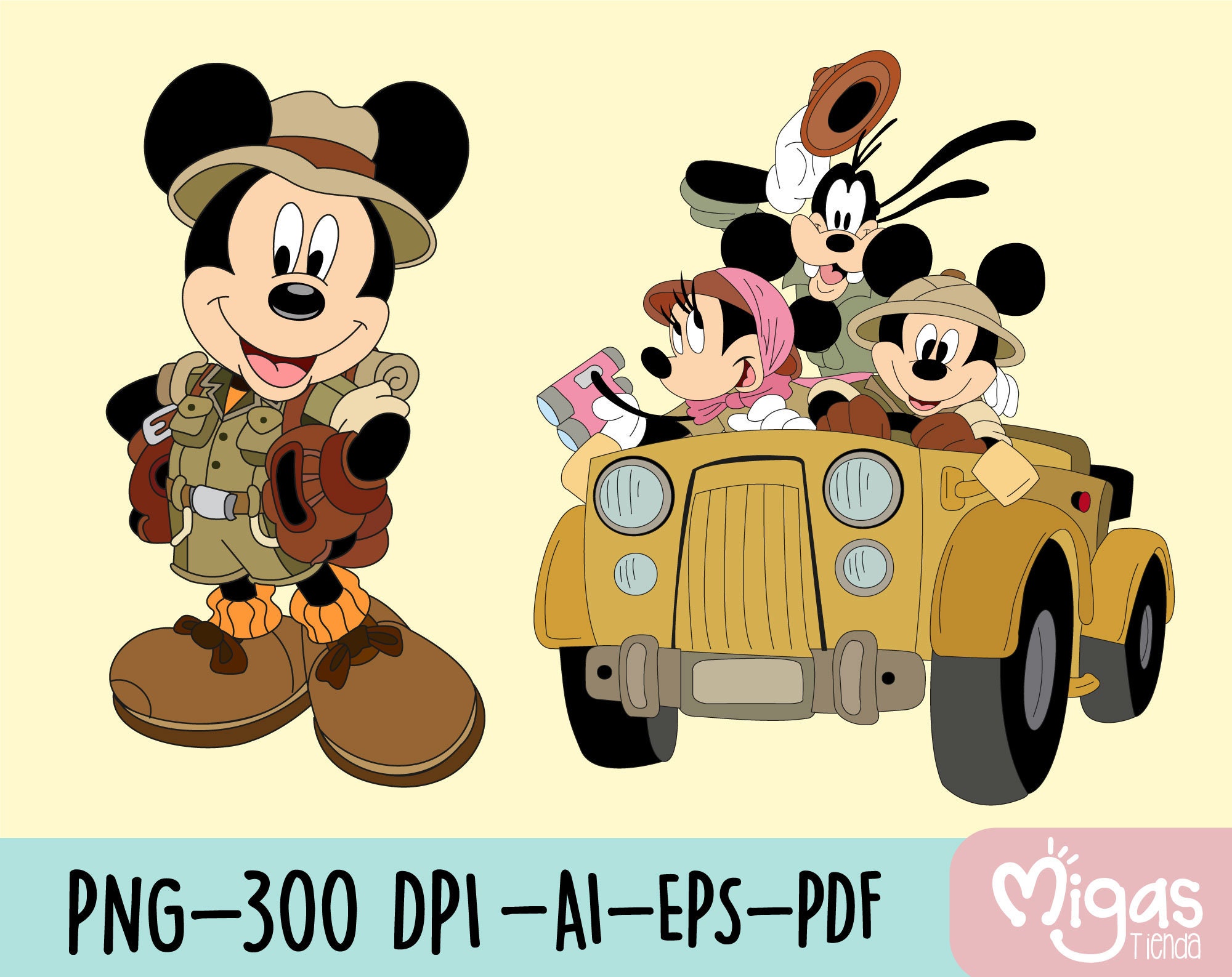 Mickey Mouse Safari Card Vector PNG EPS AI Clipart Download - Etsy