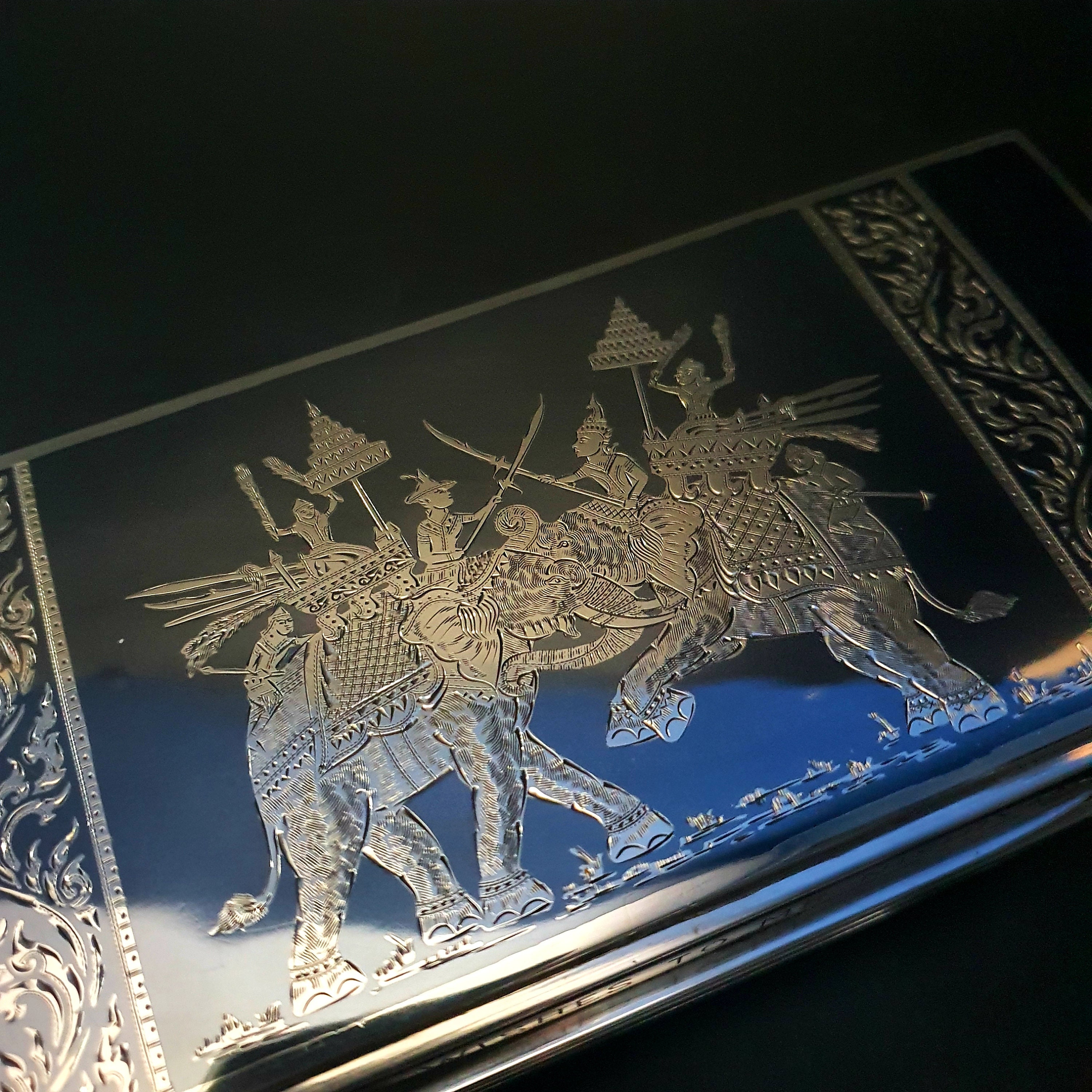 1960s Siam Sterling Niello Cigarette Box Duelling Elephants | Etsy