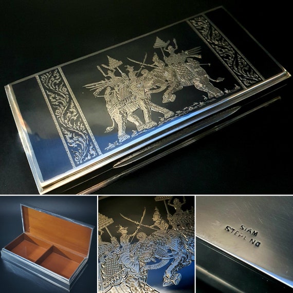 1960s Siam Sterling Niello Cigarette Box Duelling Elephants | Etsy