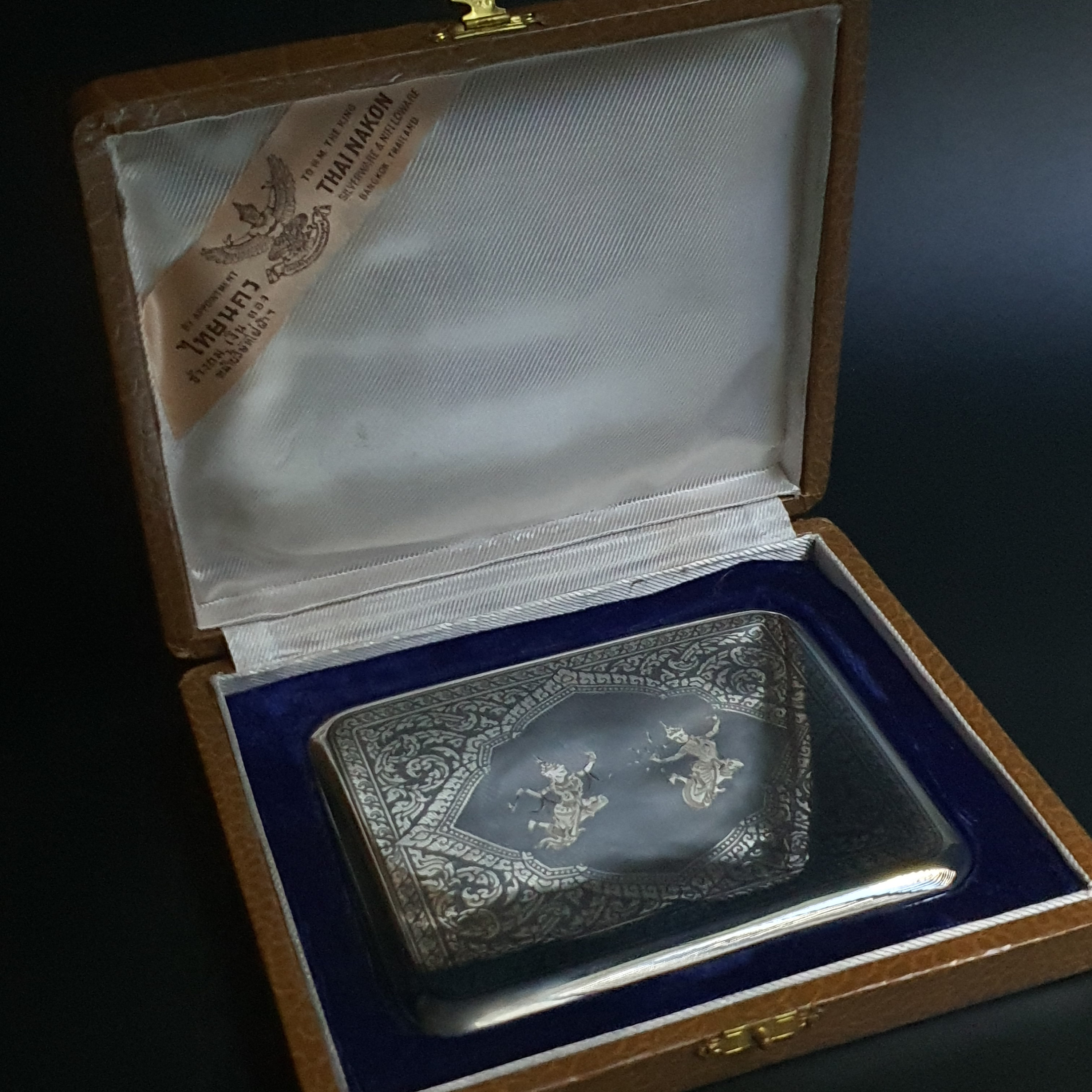 Thai Nakon (1973) Siam Silver Niello Cigarette Case in Presentation ...