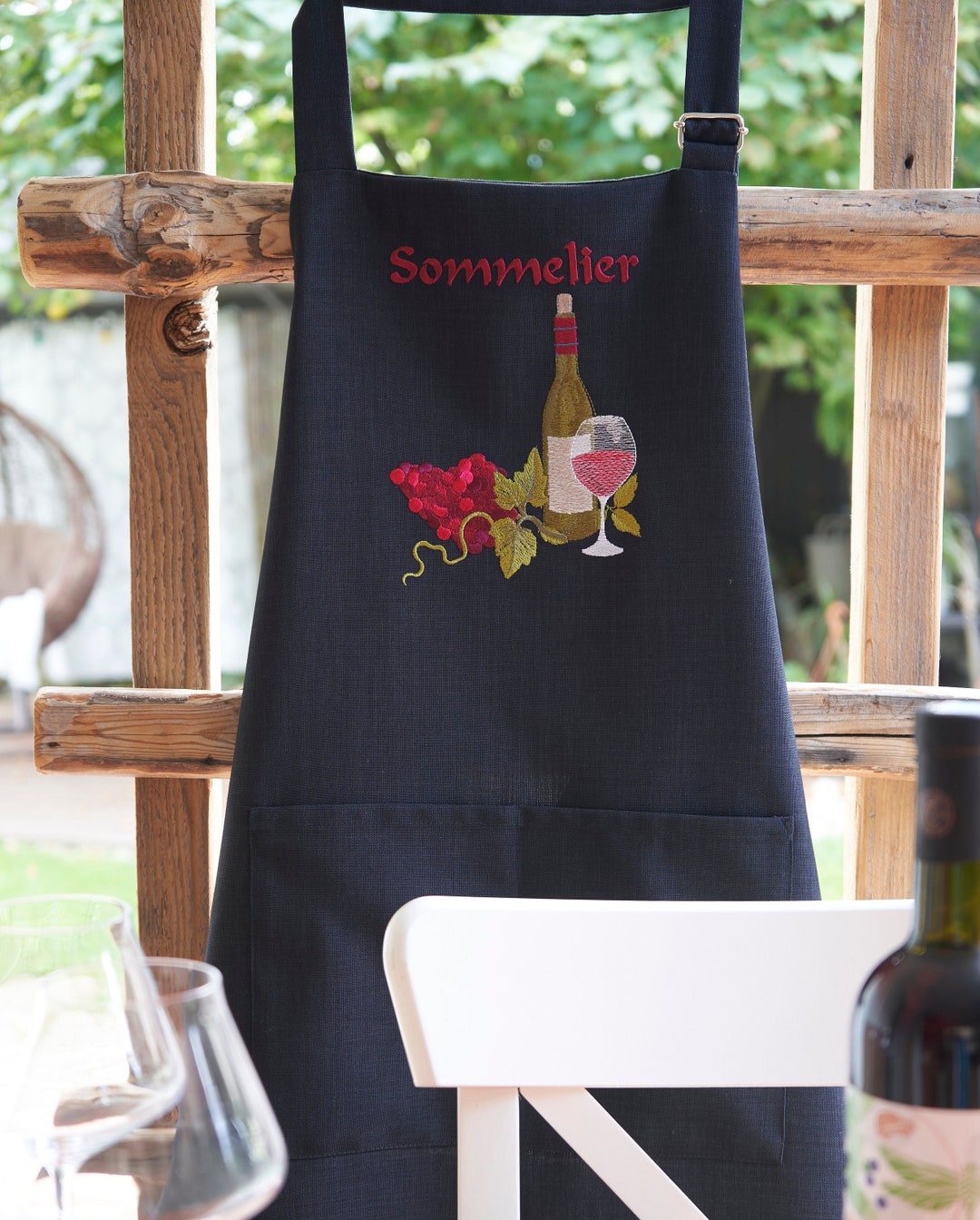 Embroidered Sommelier Apron: Wine Bottle & Grapes, Teflon Coated - Etsy