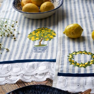 Decorative Tea Towel Lemon Tree Embroidery Kitchen Towel Linen Towel Hemstitched Linen Lace ...