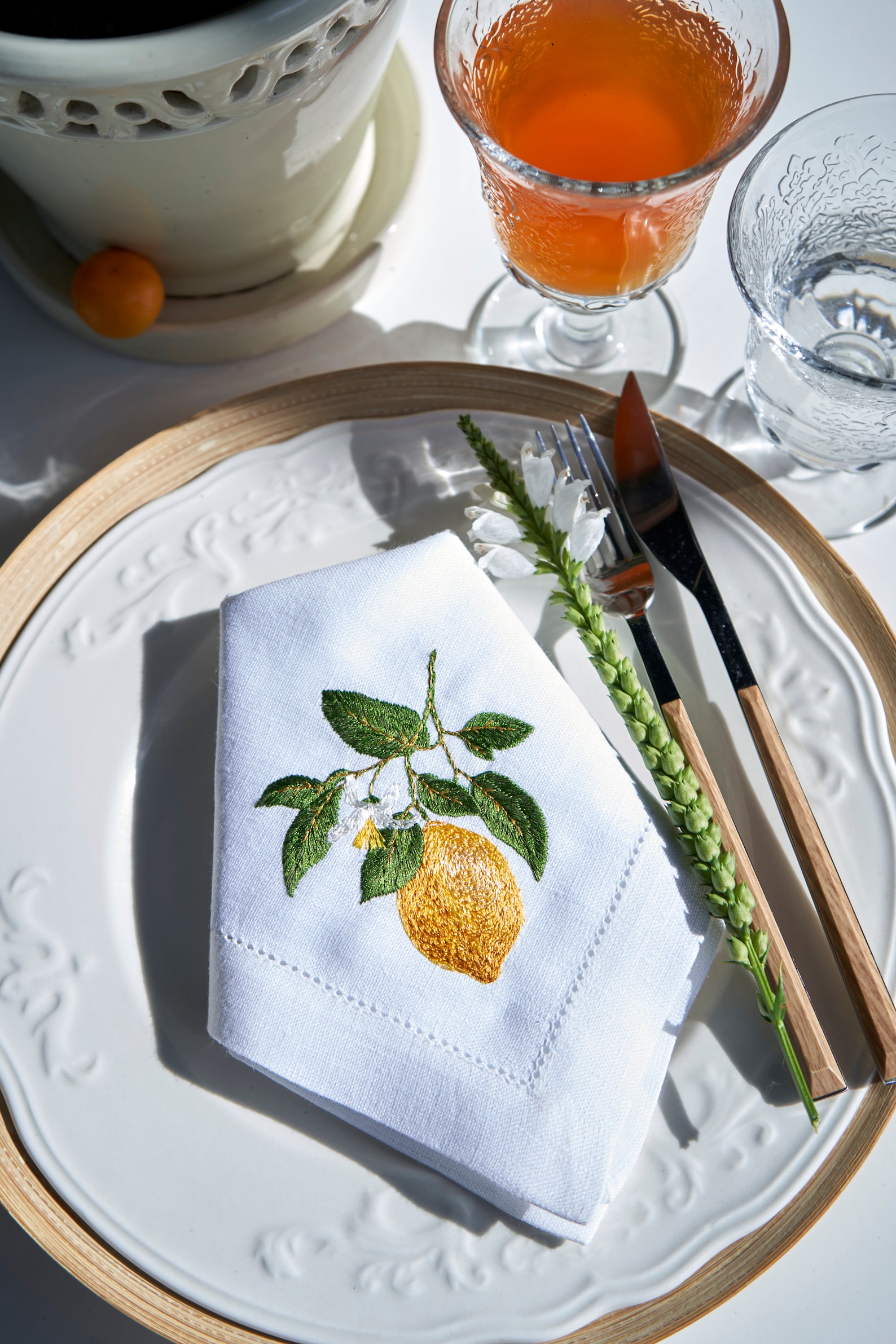 Embroidered Linen Napkin: Vintage Style Lemon Branch, Hemstitched - Etsy