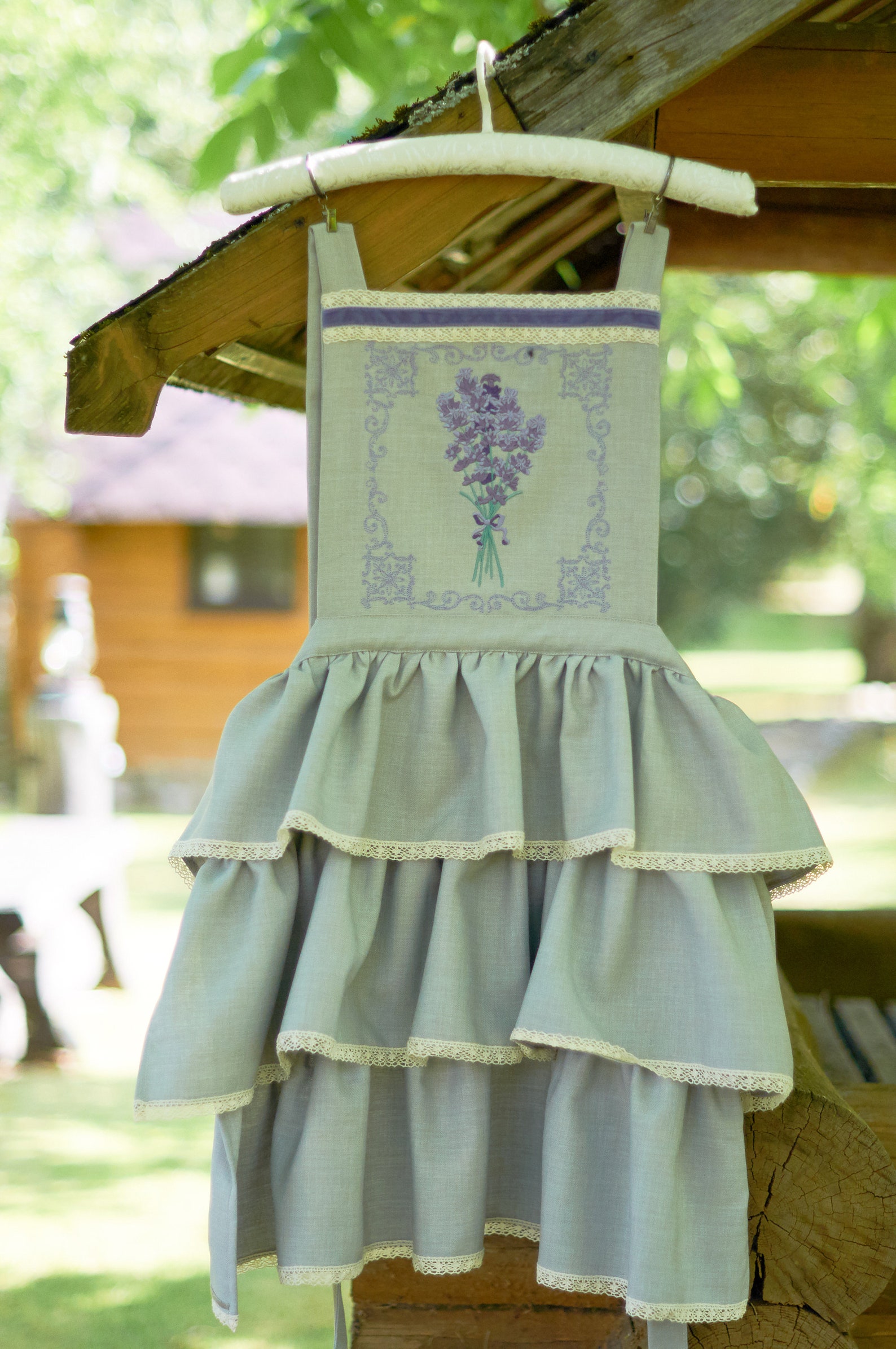 Lavender apron Chic apron Women apron Embroider apron Ruffle | Etsy