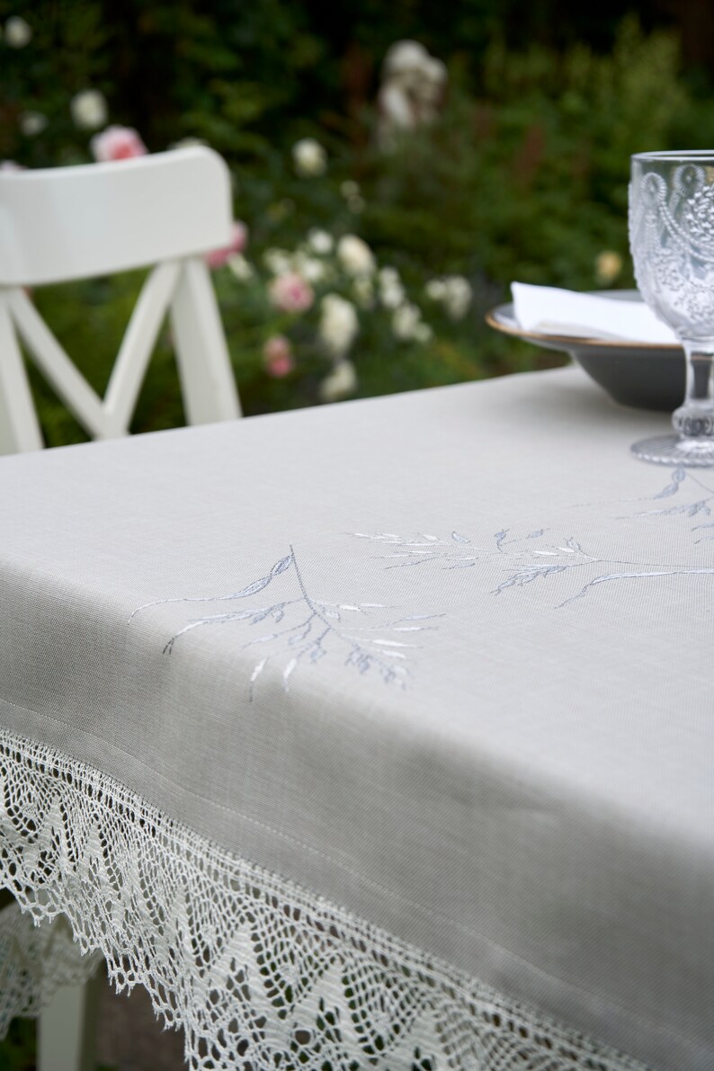 Embroidered Tablecloth Beautiful Grass Pastel Silver Grass - Etsy