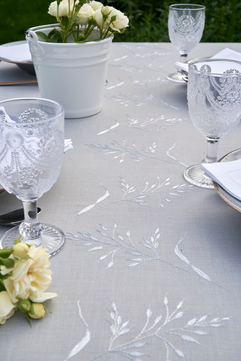 Embroidered Tablecloth Beautiful Grass Pastel Silver Grass - Etsy