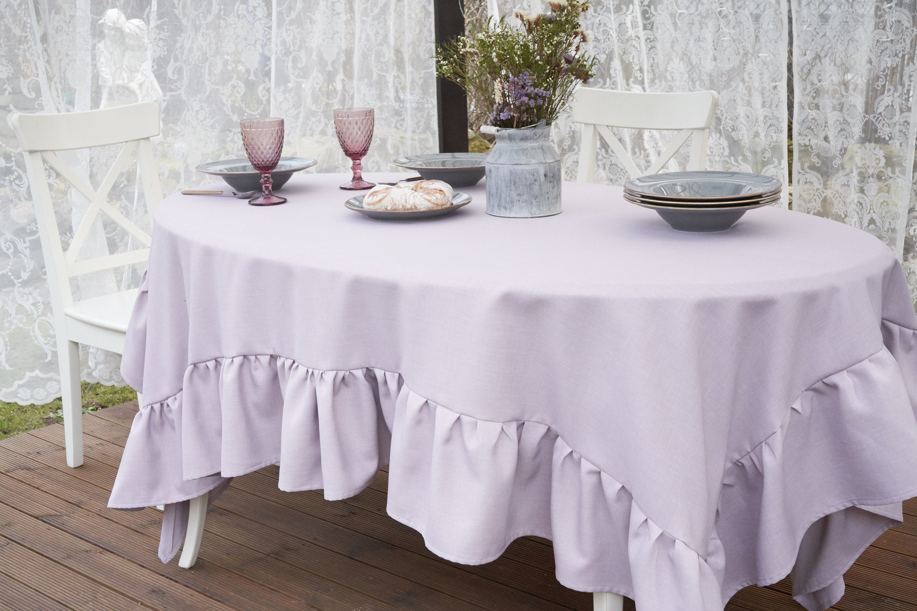 Dusty pink tablecloth RUFFLE tablecloth Waterproof tablecloth | Etsy