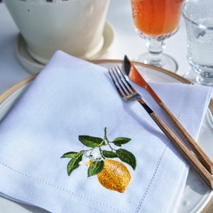 Embroidered Linen Napkin: Vintage Style Lemon Branch, Hemstitched - Etsy