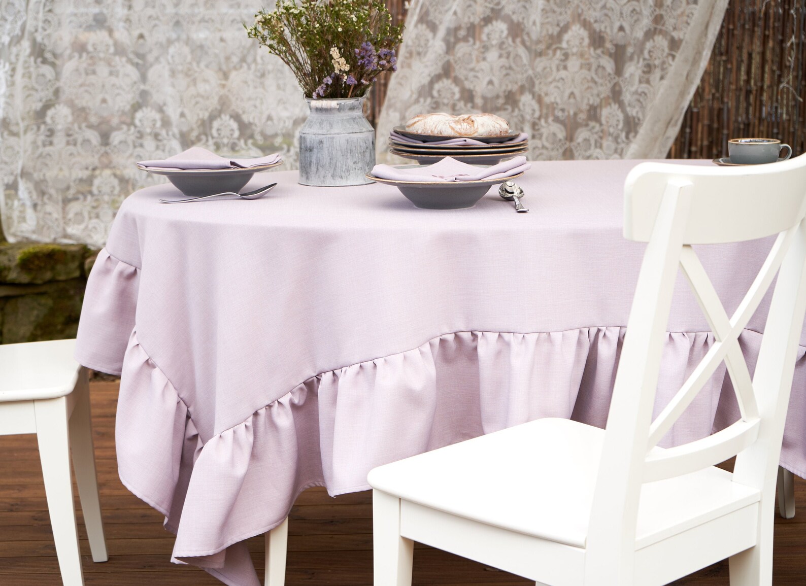 Dusty pink tablecloth RUFFLE tablecloth Waterproof tablecloth | Etsy