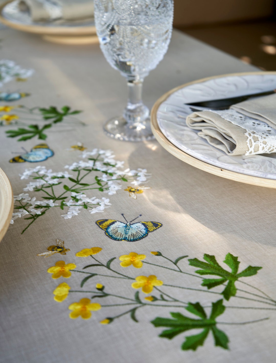 Embroidered Summer Tablecloth: Sand Beige With Meadow Flowers ...